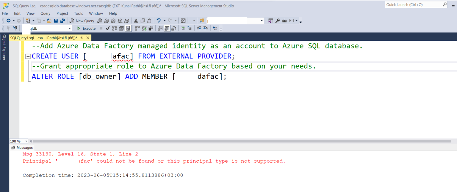Principle could not be found or this principal type is not supported - AzureOps